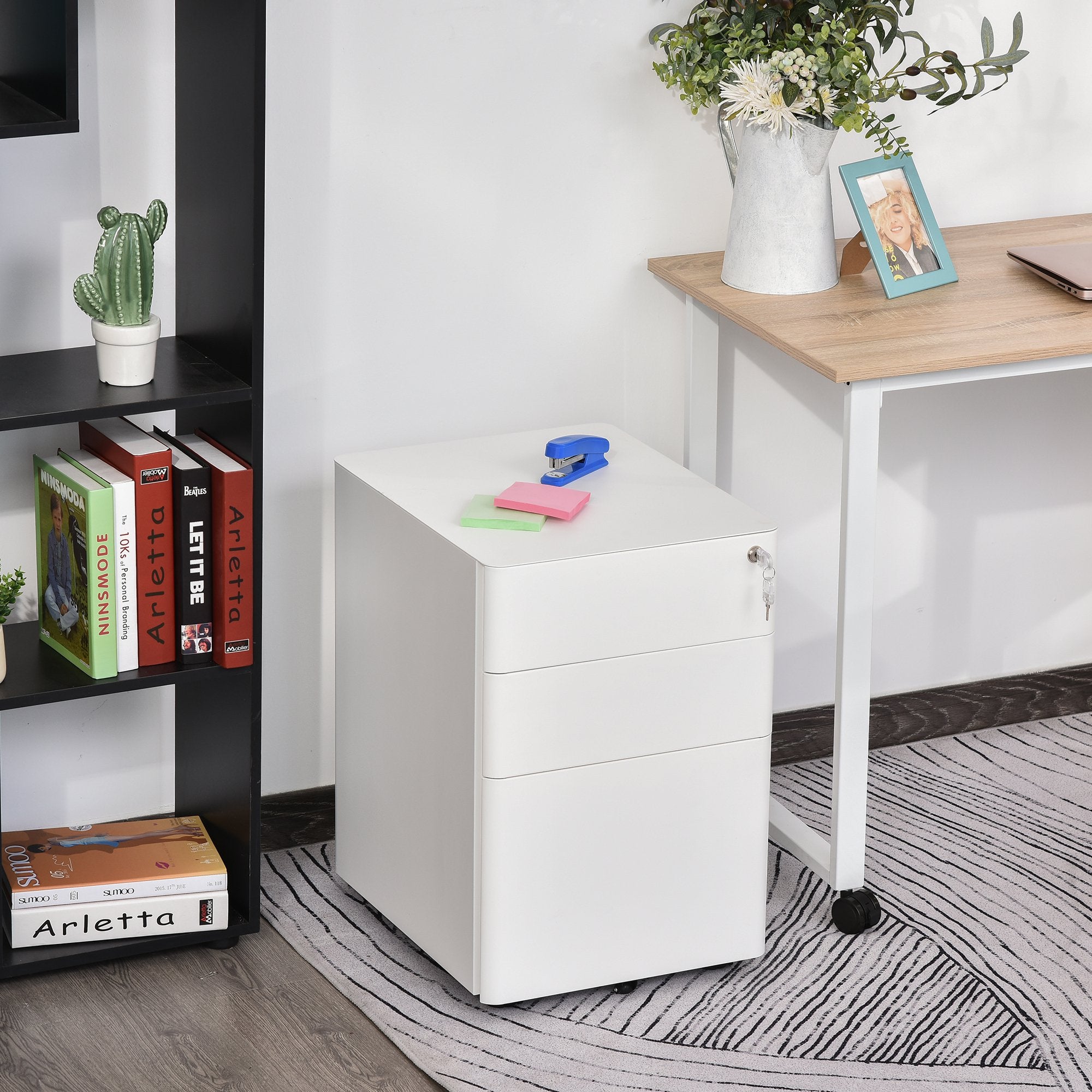 Modern 3 Drawer Lockable Under Desk Filing Storage Cabinet on Castors Fab Finds Online