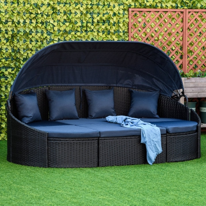 4pc PE Rattan Wicker Canopy Daybed Lounge Patio Conversation Set w Cus ...
